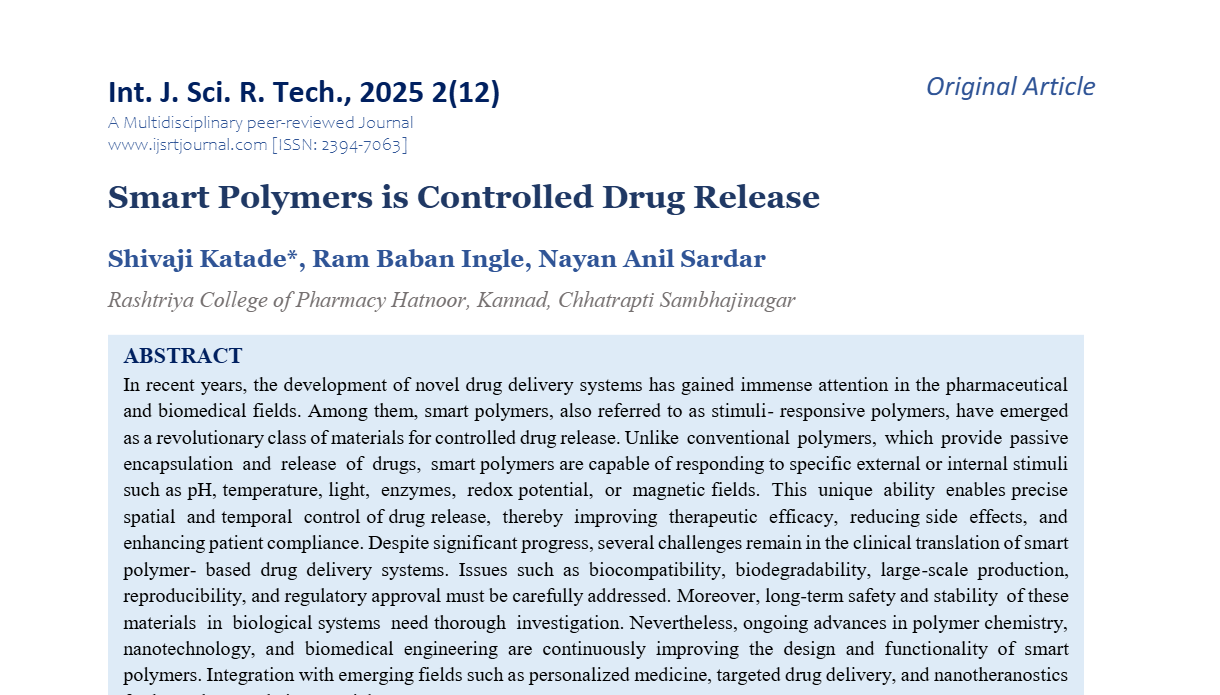 Smart Polymers is Controlled Drug Release | IJSRT Journal